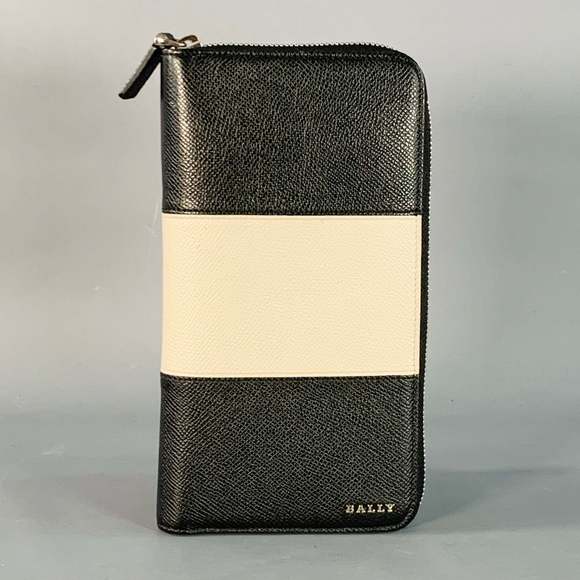 Bally | Accessories | Bally One Black Cream Color Block Leather Zip ...